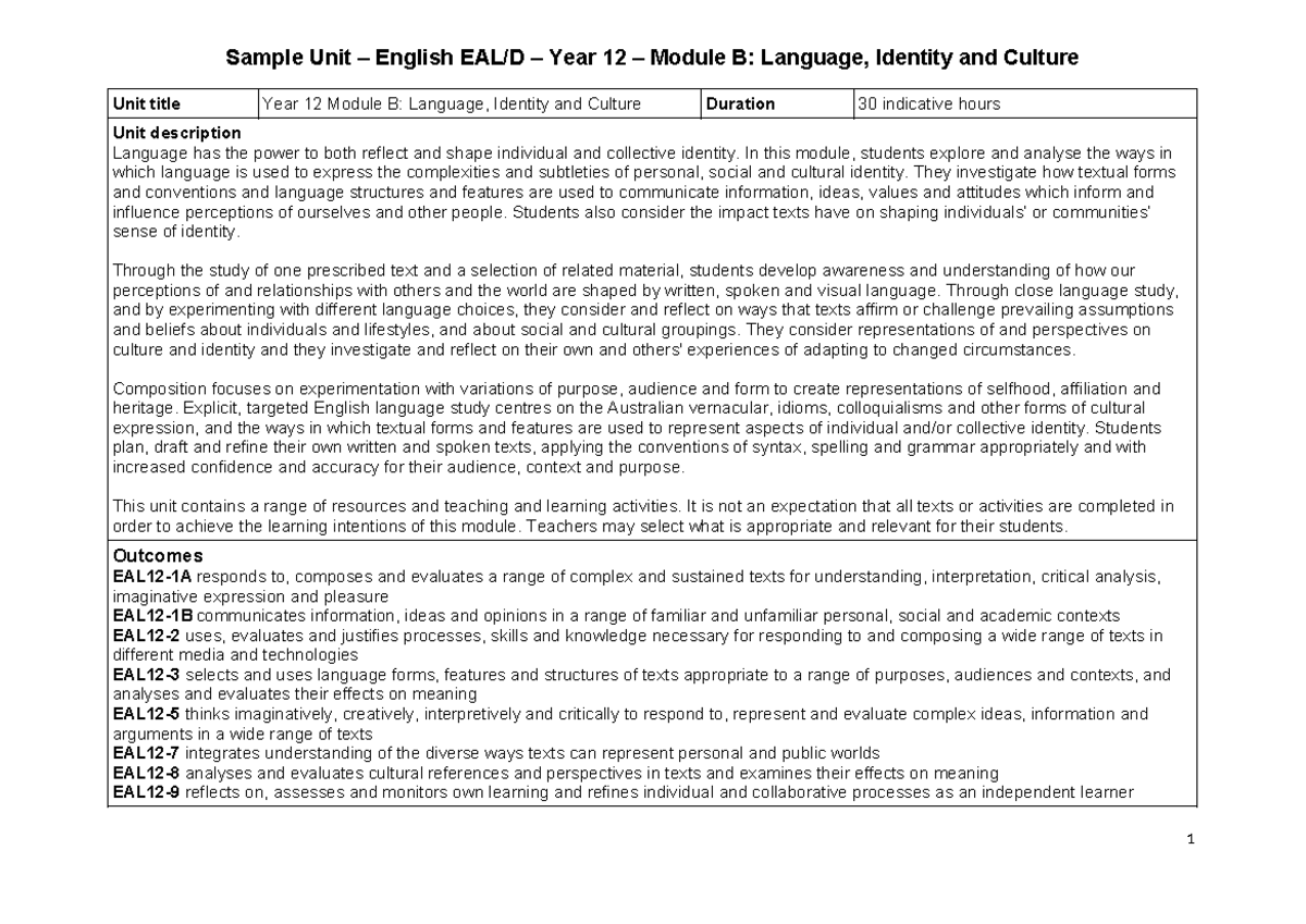 EAL/D Year 12: Module B Study Materials on Language, Identity & Culture ...