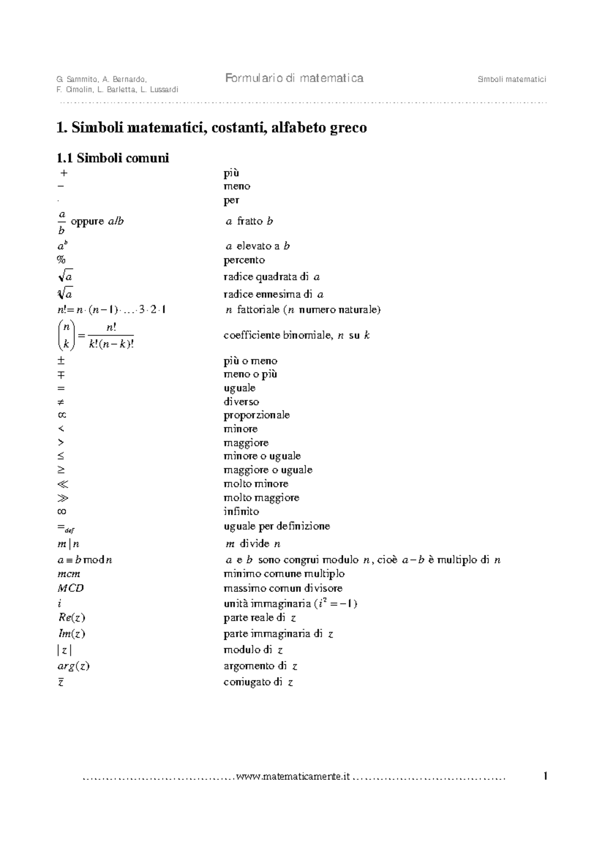 Simboli matematici e costanti essenziali per l'analisi - Studocu