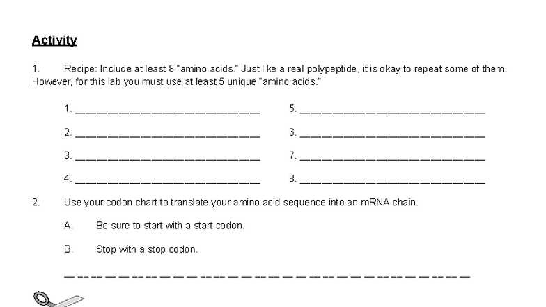 Trail Mix Protein Synthesis Lab: Codon Translation & mRNA - Studocu