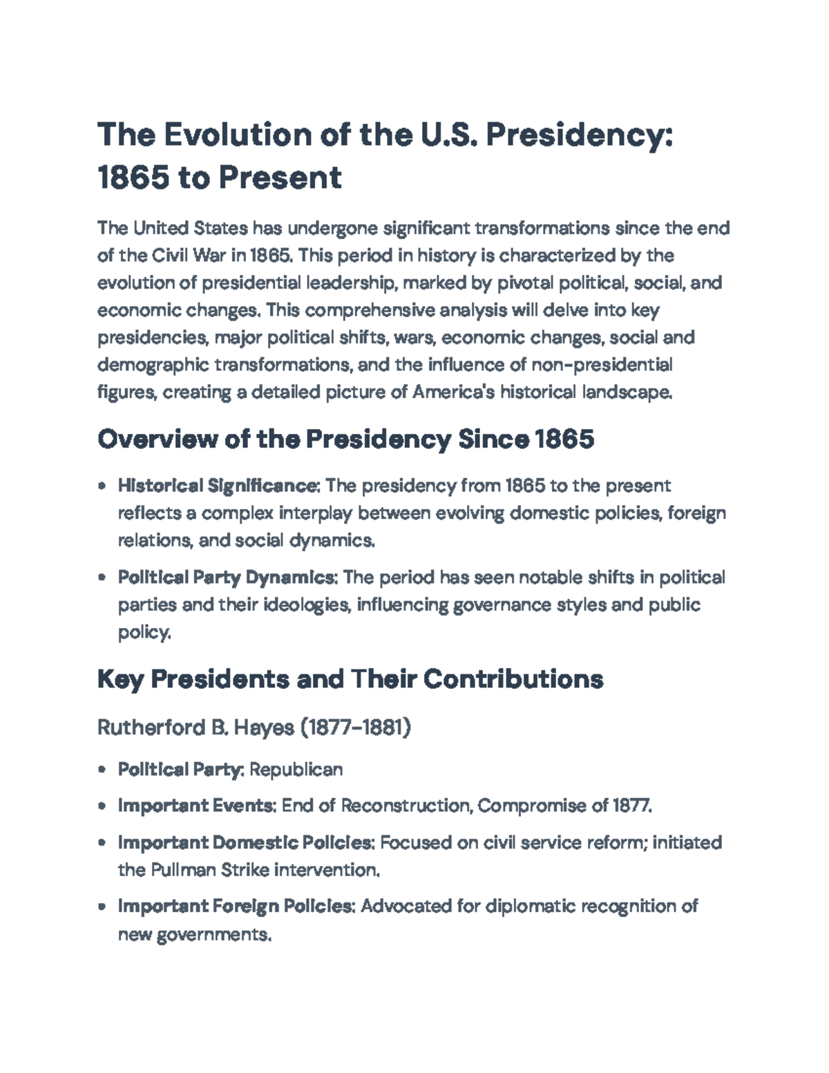The Evolution of the U.S. Presidency: 1865 to Present Overview - The ...