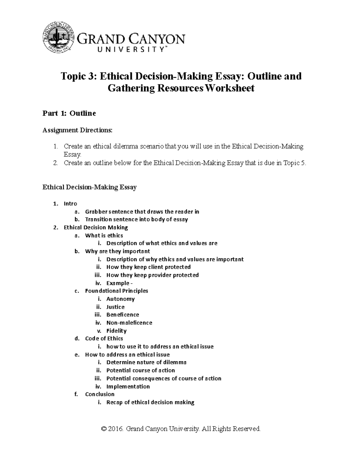 Ethical Decision-Making Essay Outline for Topic 5 Assignment - Studocu