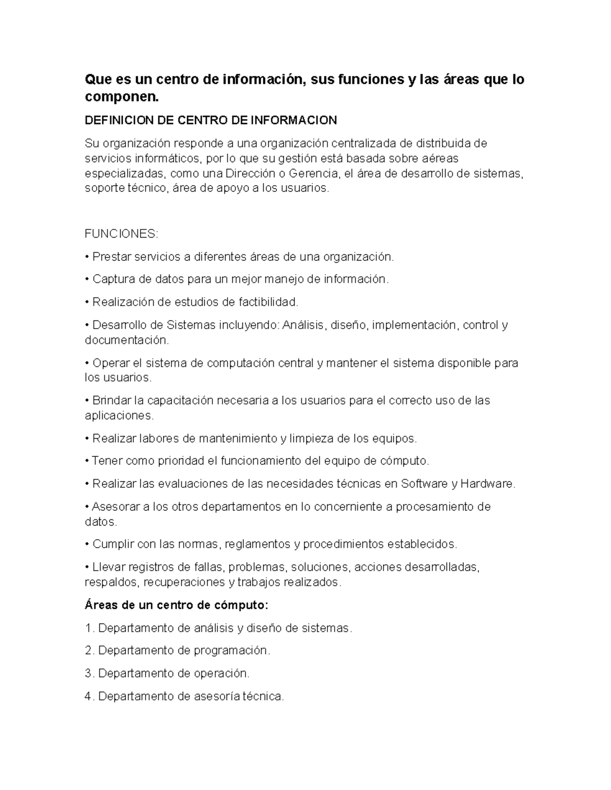 Funciones y Áreas de un Centro de Información en las Organizaciones ...