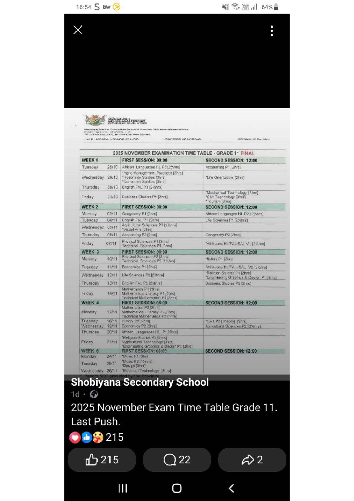 2025 NOVEMBER EXAM TIME TABLE GRADE 11 - MPUMALANGA PROVINCE - Studocu