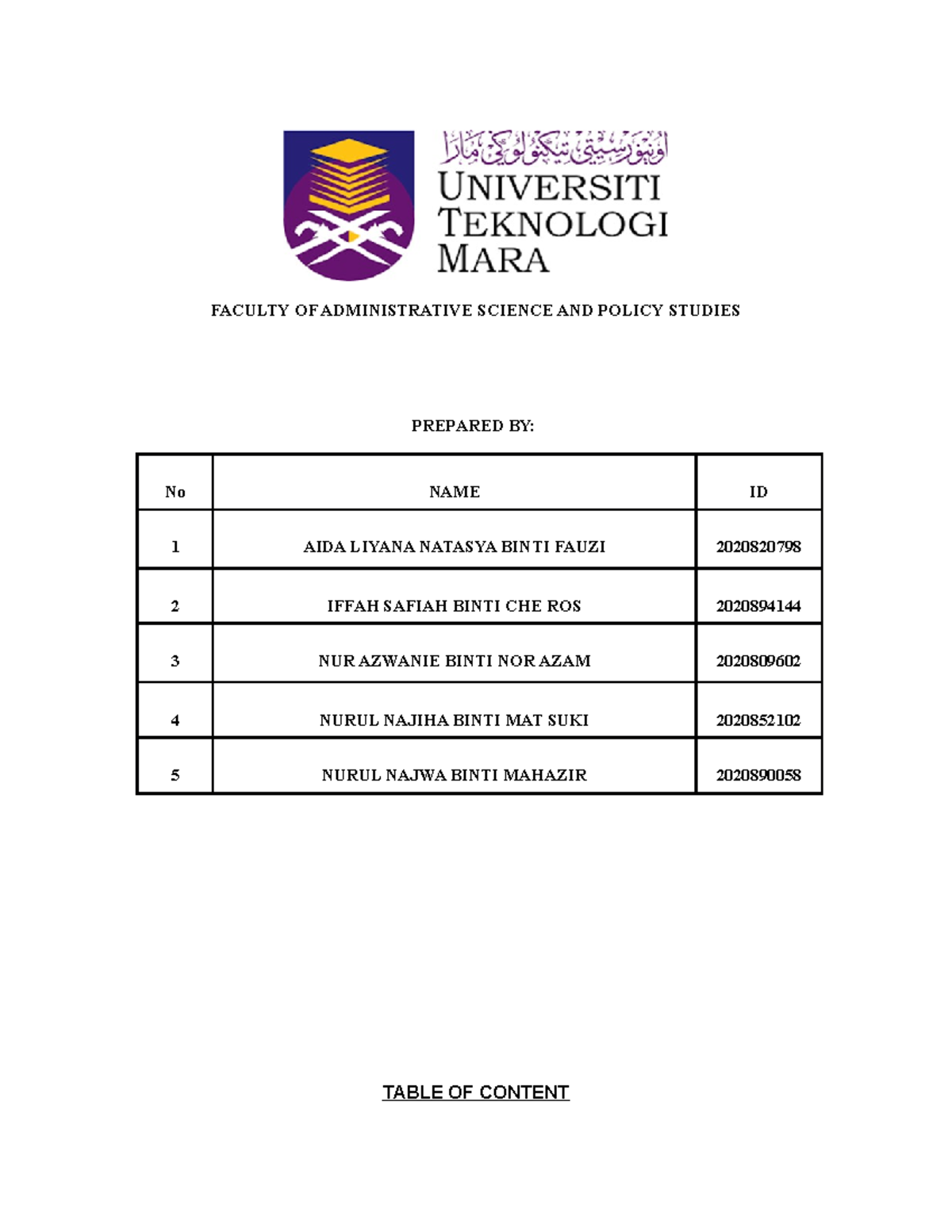 Outline Assignment PAD320 Group 1 - FACULTY OF ADMINISTRATIVE SCIENCE ...