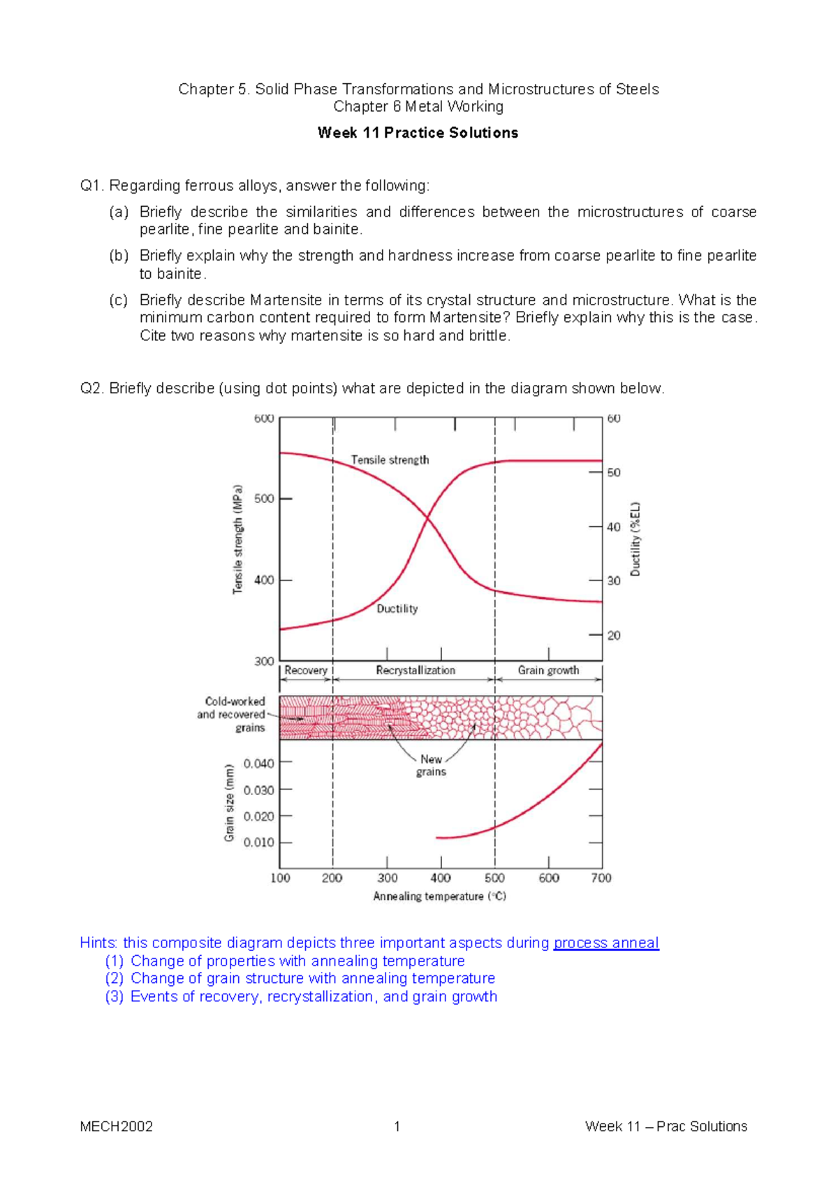 MECH2002 Week 11 Practice Solutions: Solid Phase Transformations ...