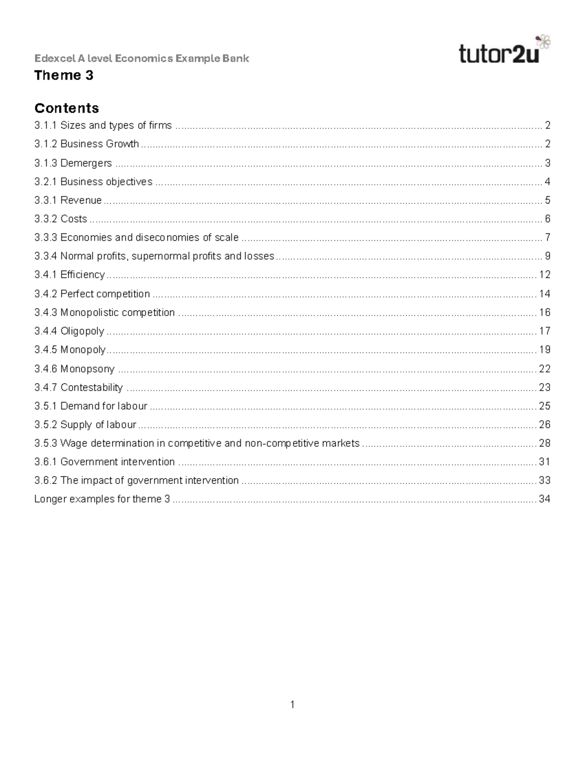 Edexcel A Level Economics Example Bank: Theme 3 Insights and Case ...