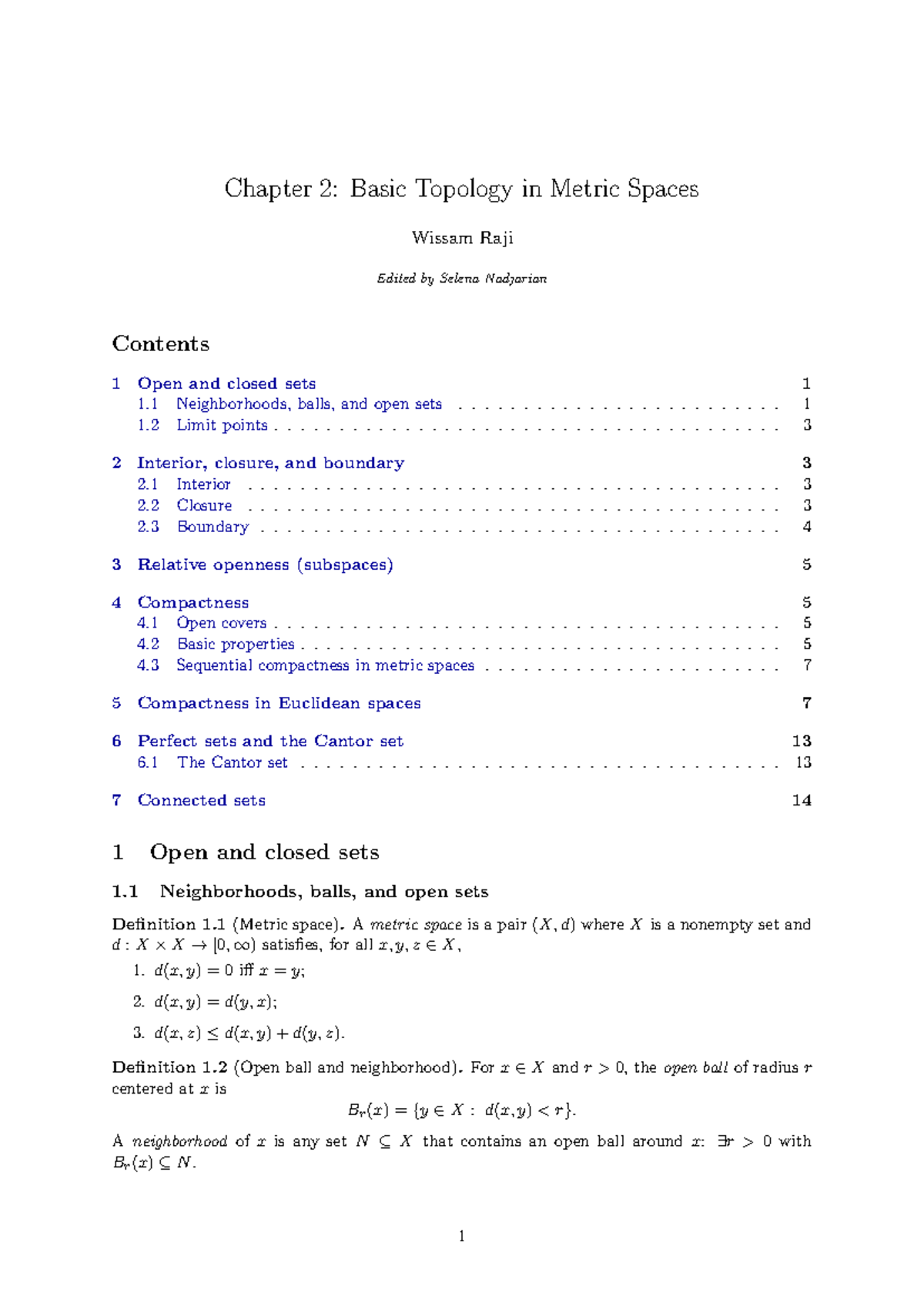 Chapter 2: Basic Topology in Metric Spaces (MATH 201) - Studocu