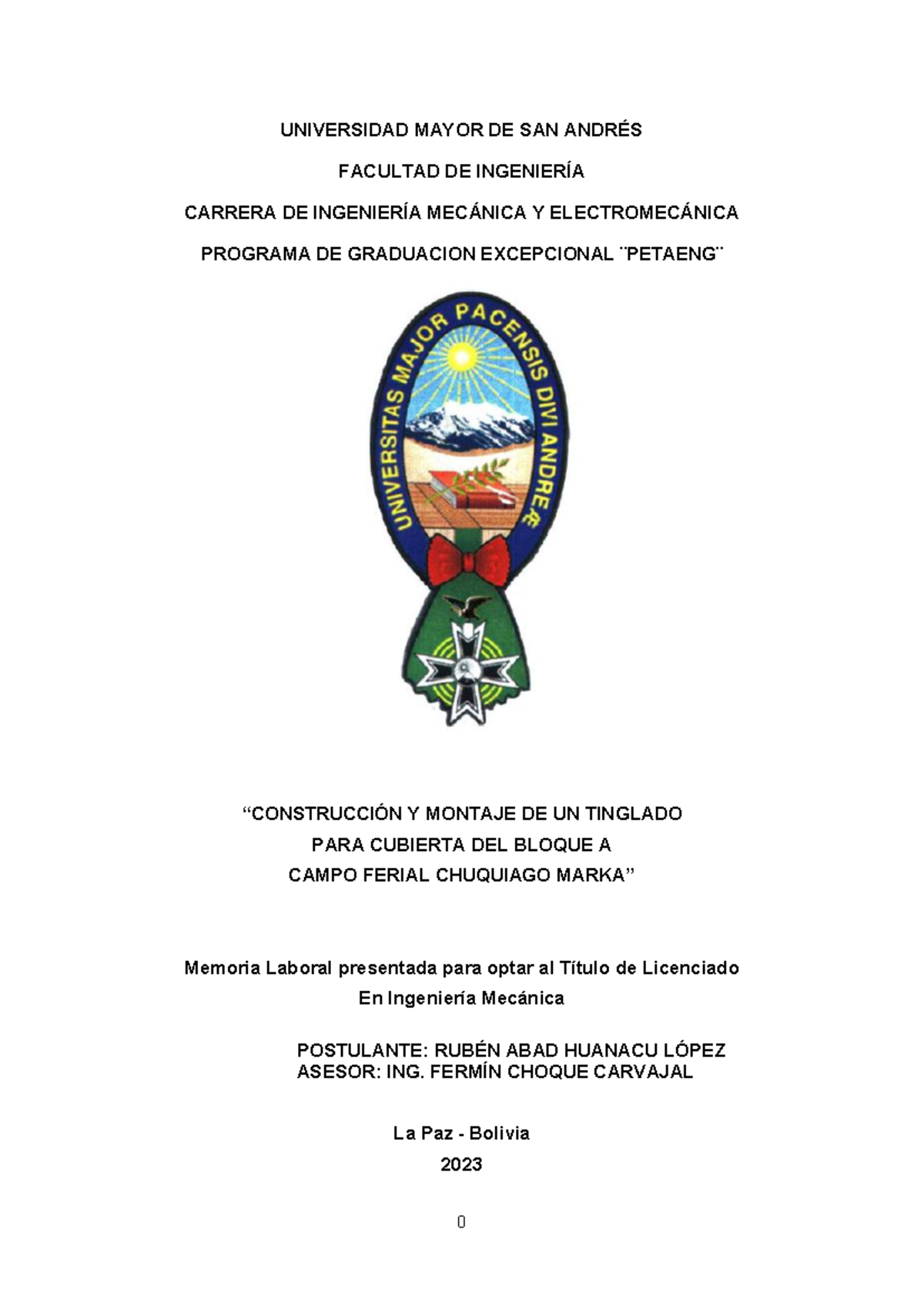 Memoria Laboral: Montaje de Tinglado en Campo Ferial - ML-8734 - Studocu