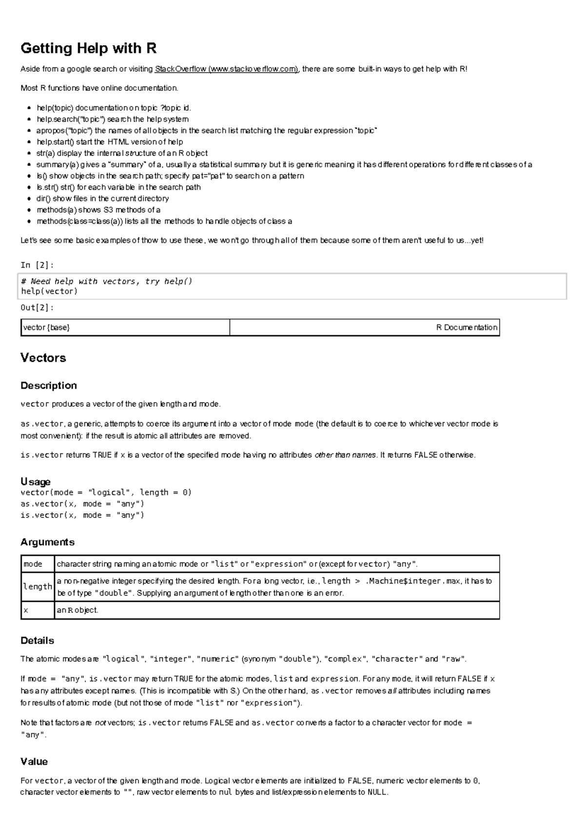 Getting help with R: documentation and functions overview - Studocu