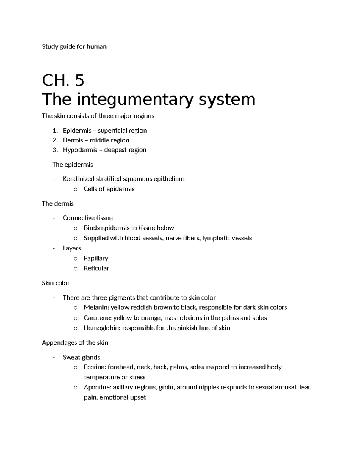 Human Anatomy Study Guide: Integumentary, Skeletal & Joints (CH. 5, 7 ...