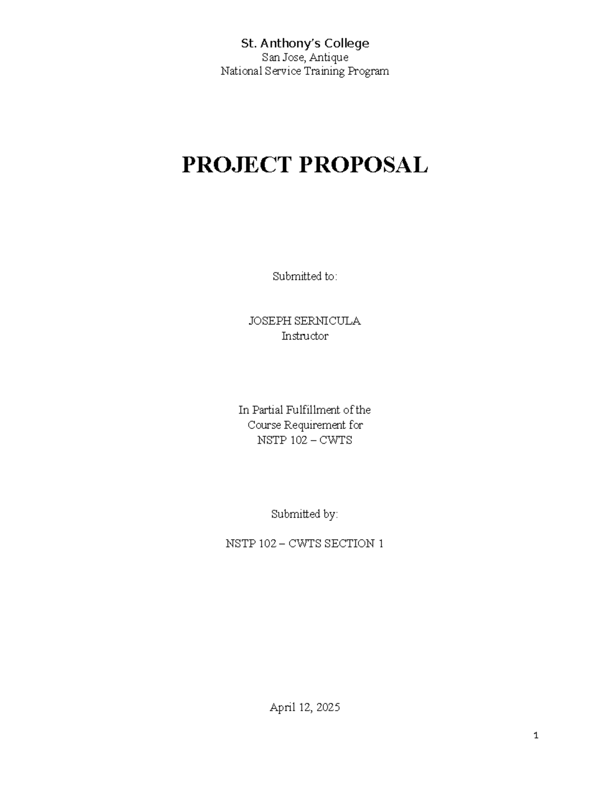 NSTP 102 CWTS Project Proposal: Health Diseases Awareness Program - Studocu