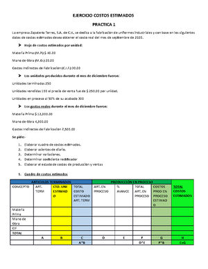 Ejercicio Costos Estimados Ejemplo - EJERCICIO COSTOS ESTIMADOS EJEMPLO La empresa Uniformes MAS ...