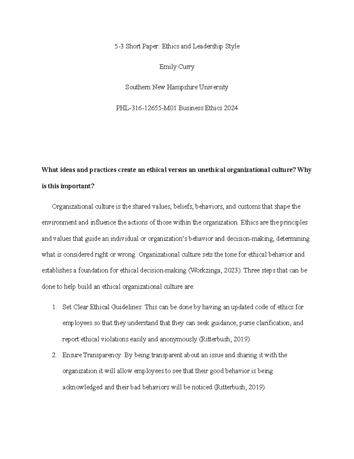 5-3 Short Paper: Analyzing Ethics in Leadership Styles and Culture ...