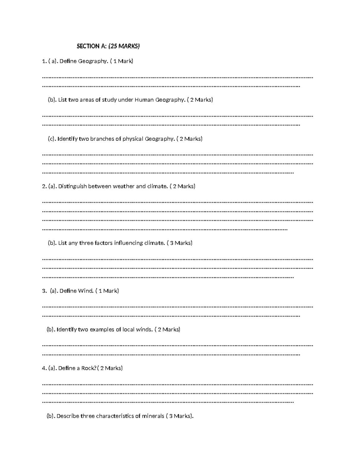 End Term 2 Exam: Form 2 Geography Questions and Answers - Studocu