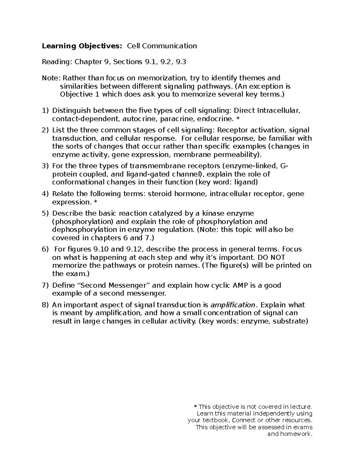 Objectives Cell Communication - Learning Objectives: Cell Communication ...
