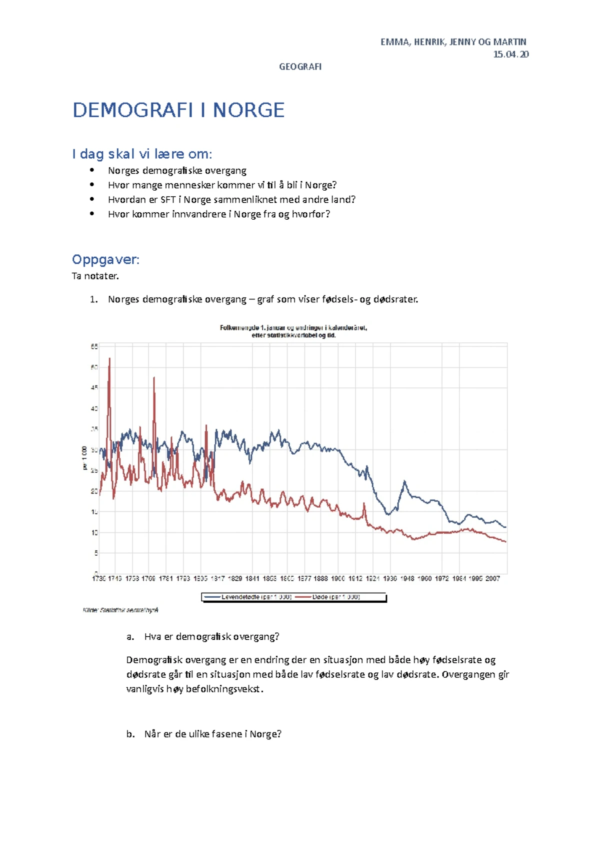 Demografi og Migrasjon: Notater & Tabeller (Kap. 3) - Studocu