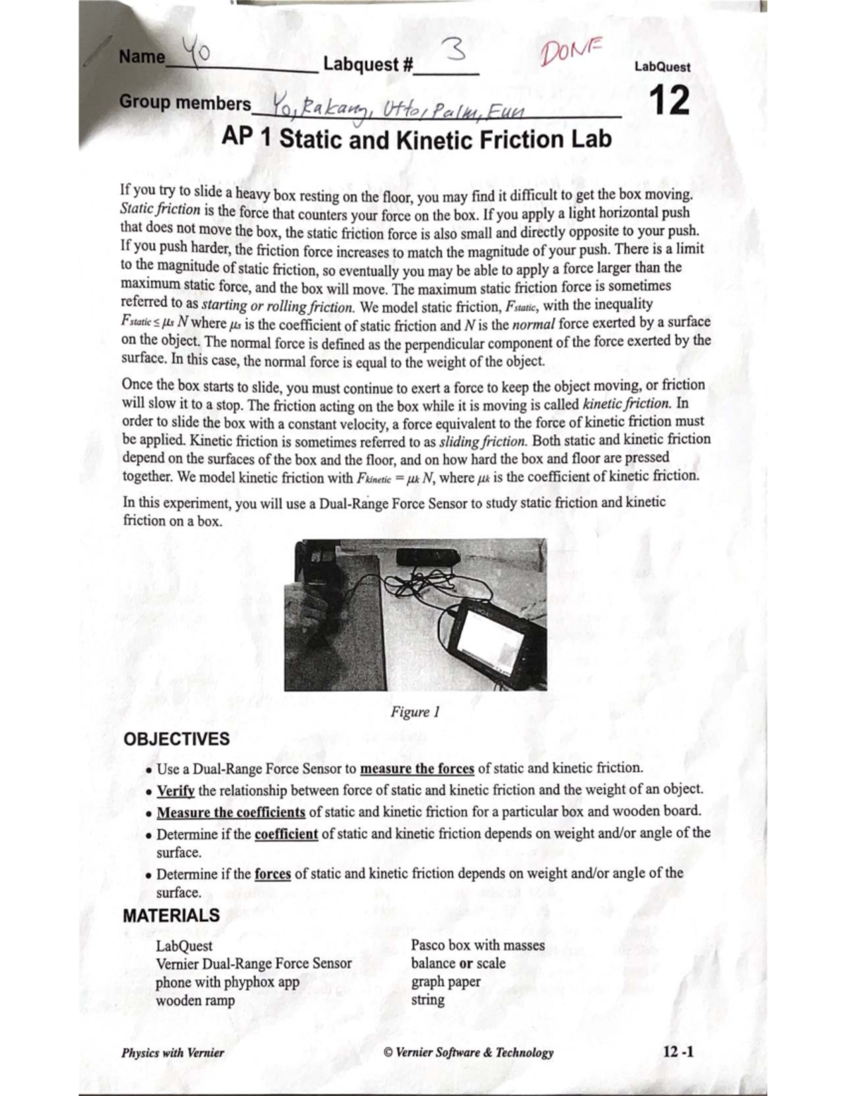 LabQuest 12 AP: Static and Kinetic Friction Experiment Report - Studocu