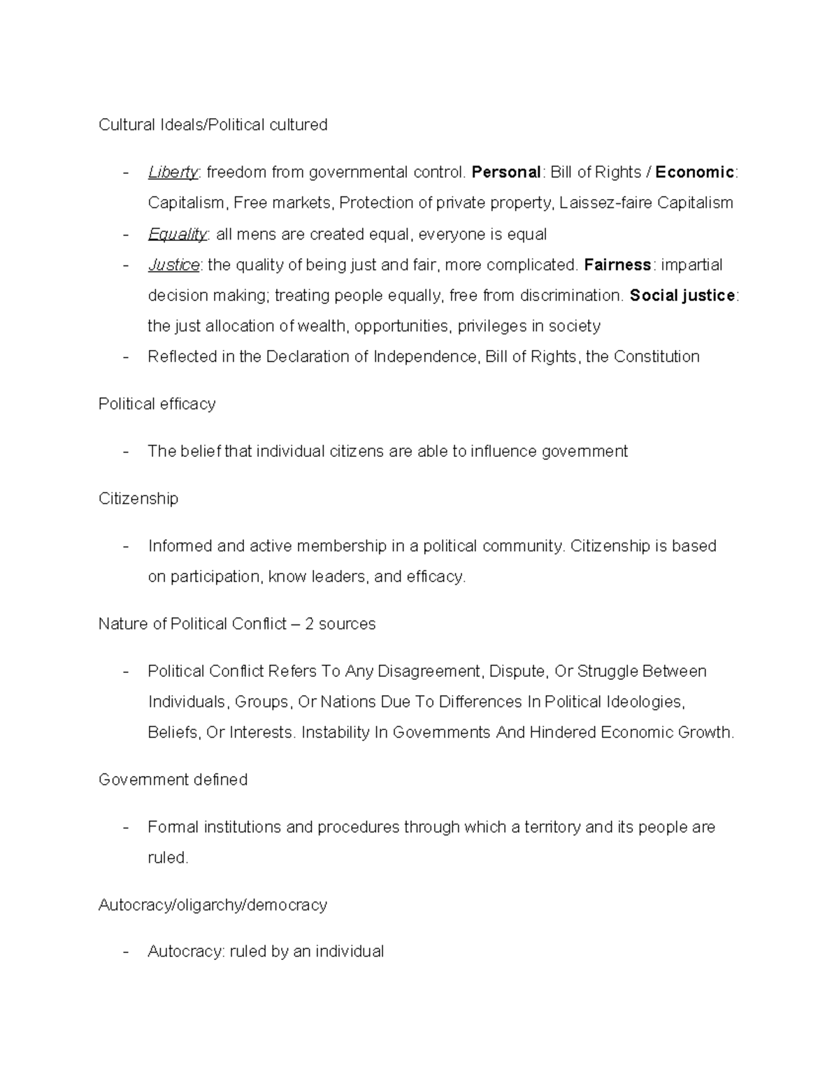 PSC 101 - Comprehensive Study Guide for Exam 1: Cultural and Political ...