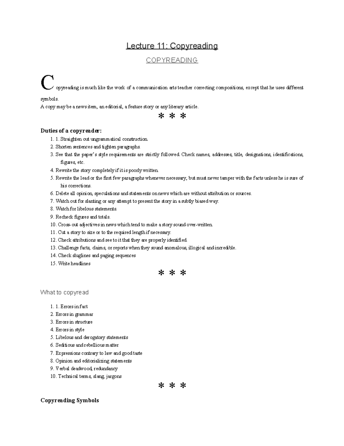 Copyreading Guidelines and Exercises for Journalism 101 - Studocu