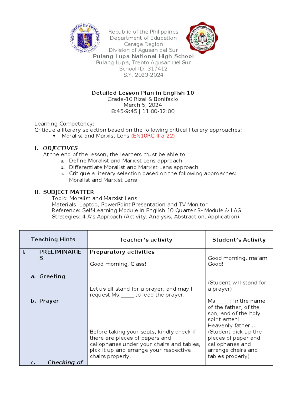 5Es Format Lesson Plan Burdeos Joseph - DETAILED LESSON PLAN (Featuring ...