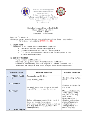 5Es Format Lesson Plan Burdeos Joseph - DETAILED LESSON PLAN (Featuring ...