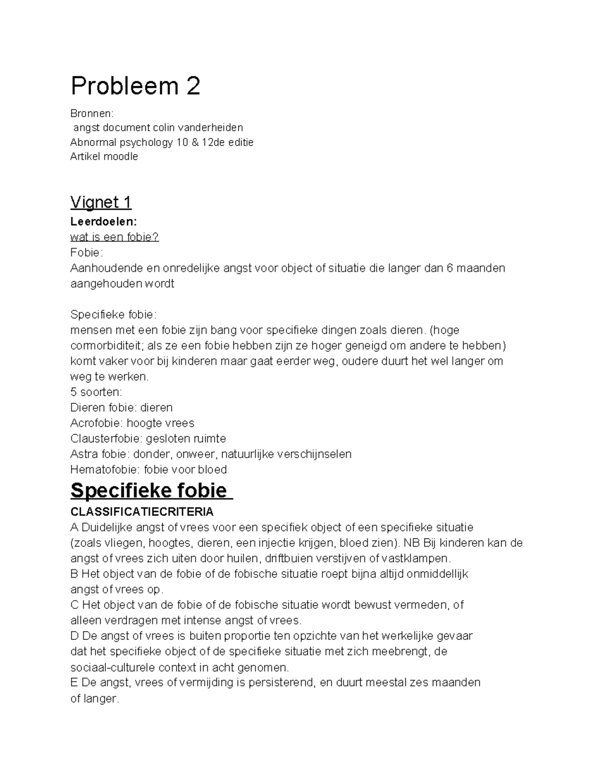 Klinisch Probleem 2: Fobieën en Angststoornissen in de Psychologie ...
