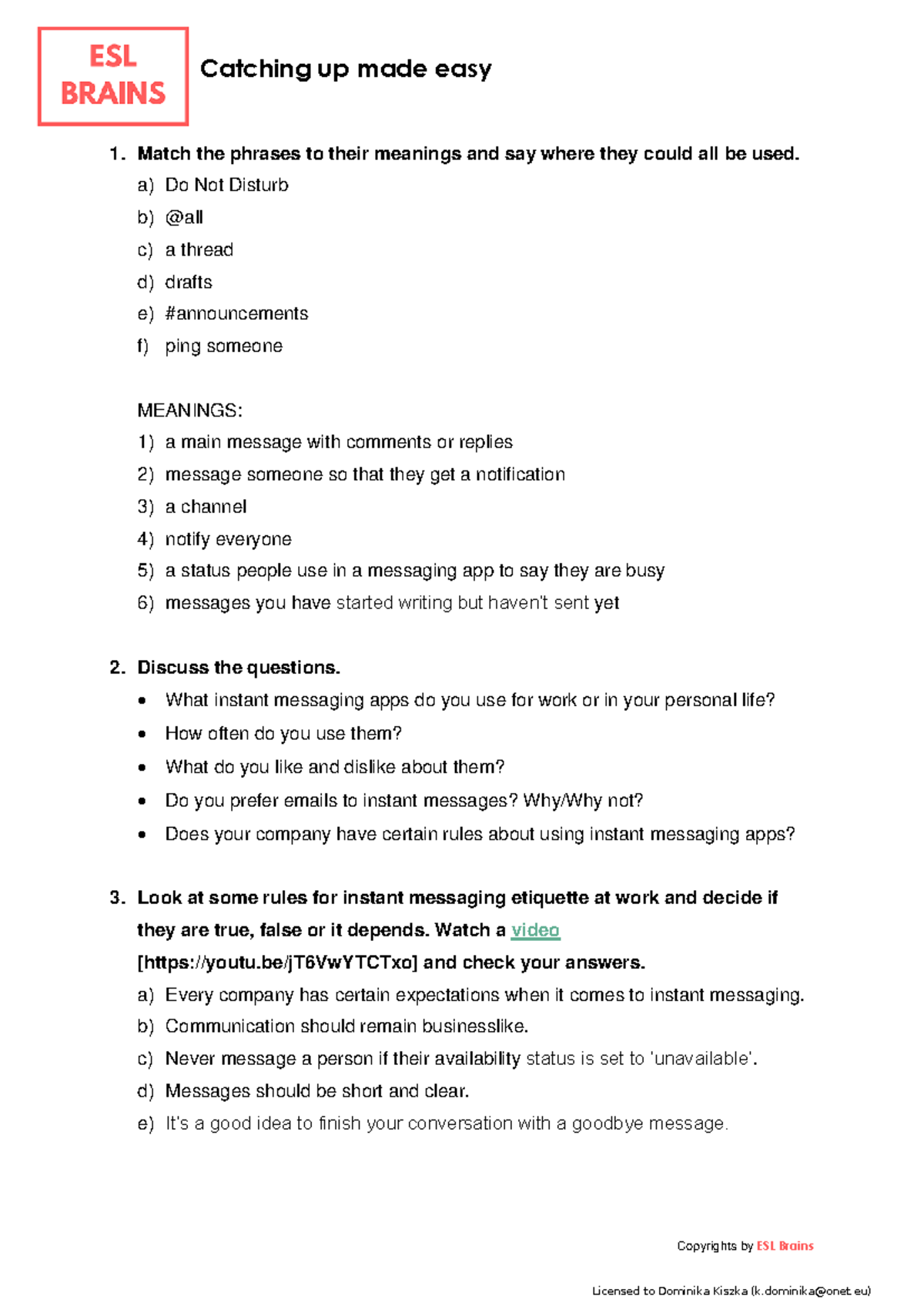 ESL 101: Catching Up Made Easy - Instant Messaging Etiquette Lesson ...