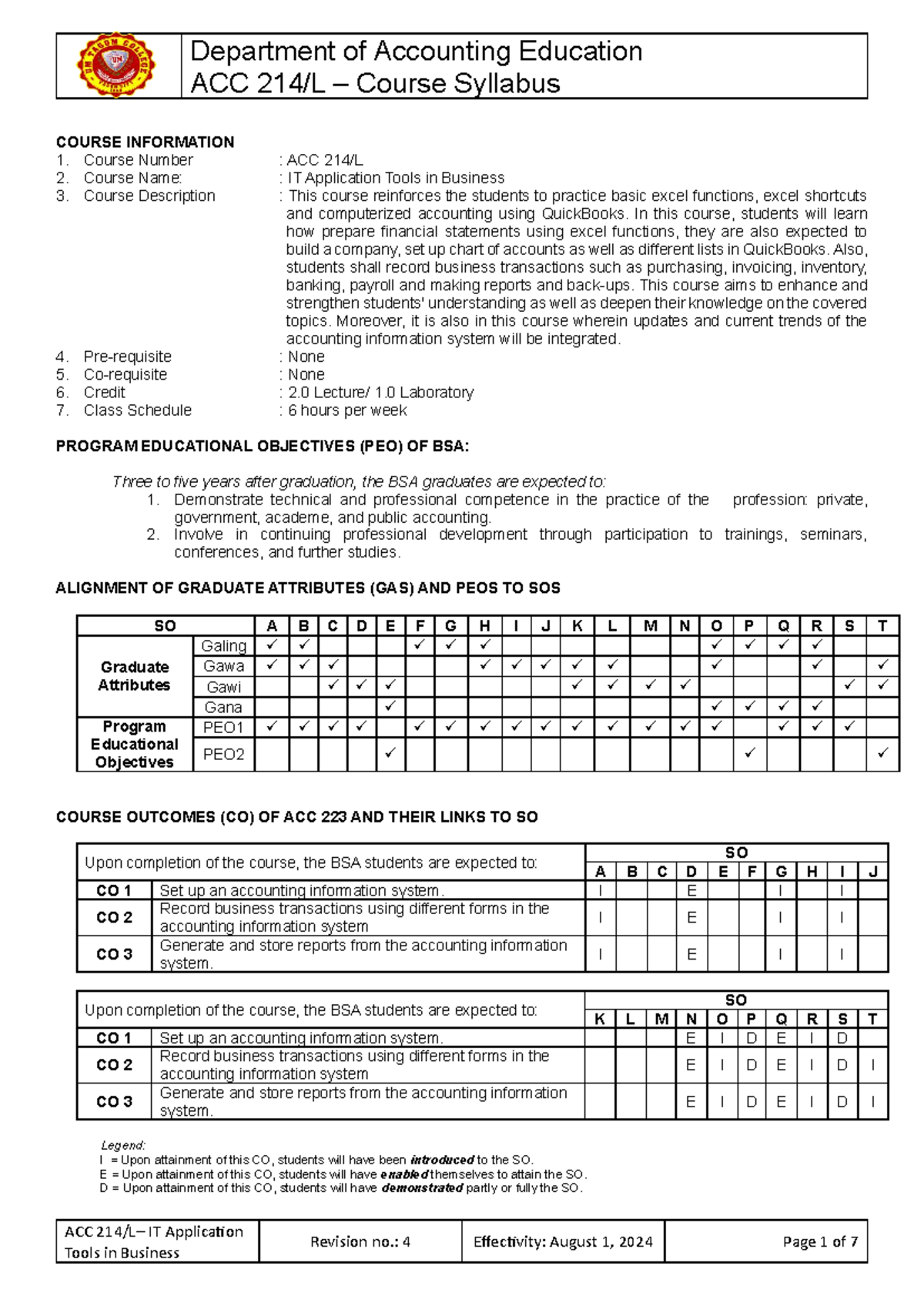 ACC 214L Syllabus: IT Application Tools in Business Course Overview ...