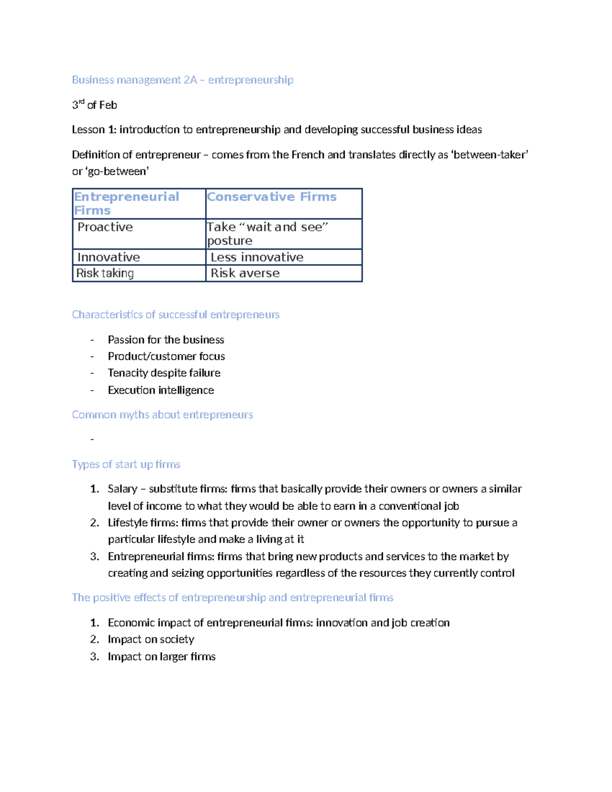 Business Management 2A: Entrepreneurship Lessons & Key Concepts - Studocu