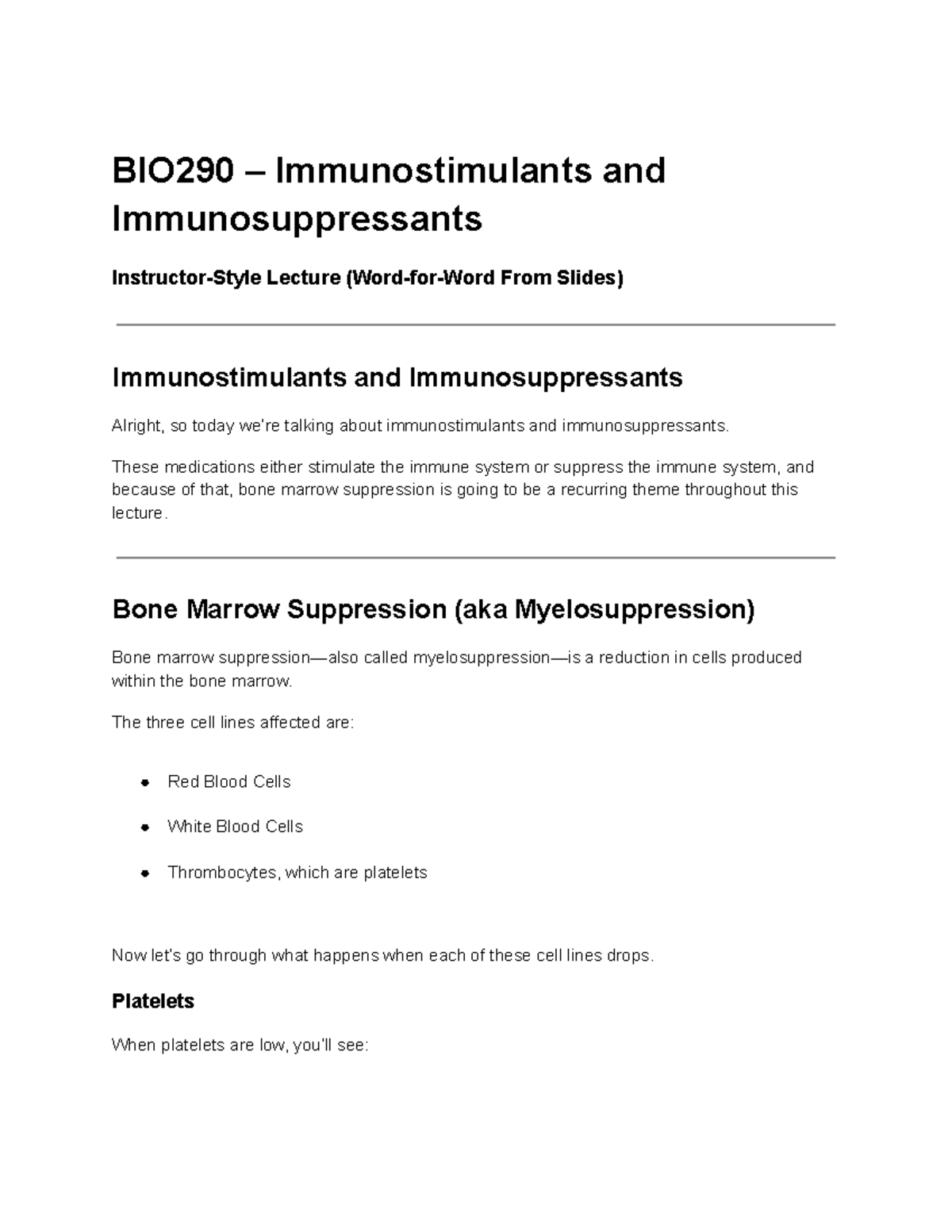 BIO290 M03 - Immunostimulants & Immunosuppressants Lecture Notes - Studocu