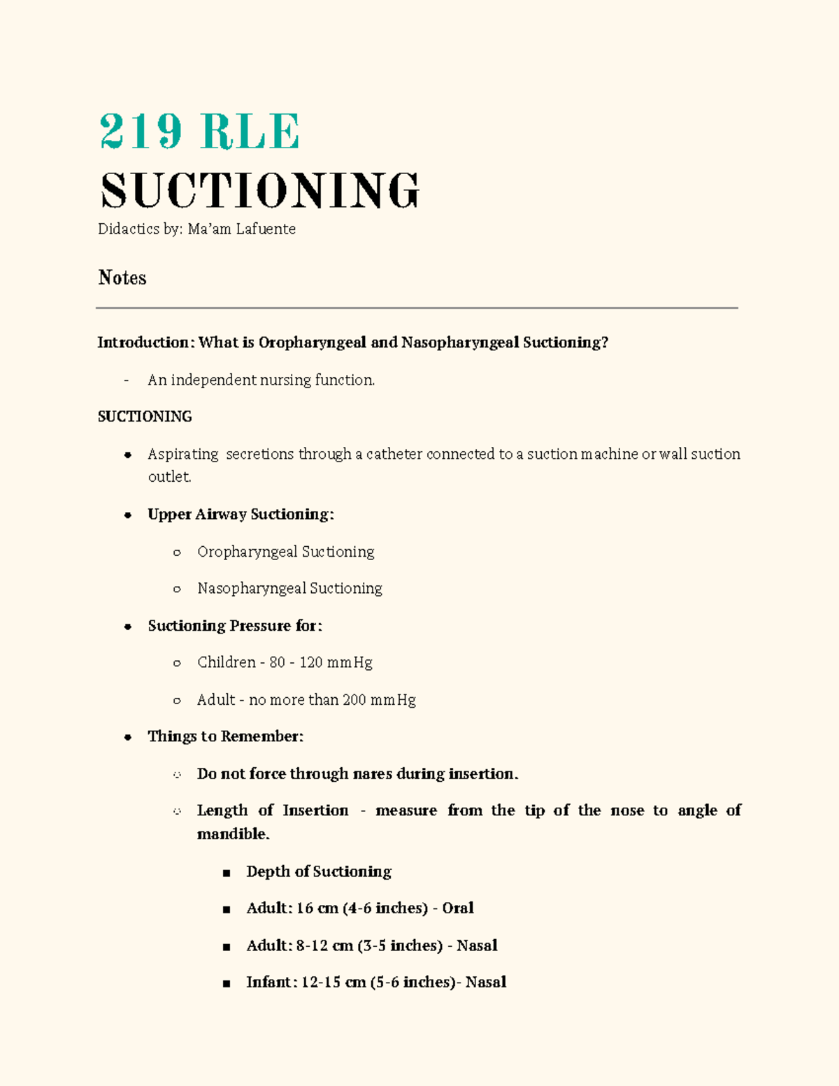 219 RLE Oropharyngeal & Nasopharyngeal Suctioning Guidelines - Studocu