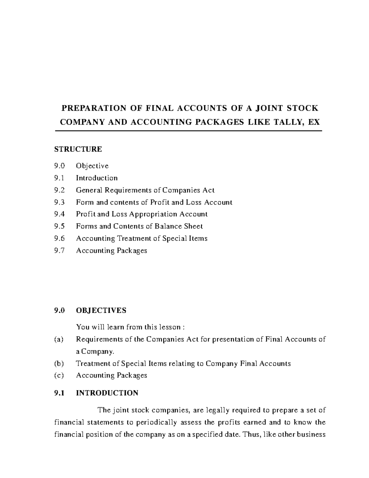 Preparation of a final accounts of joint stock company - Subject ...