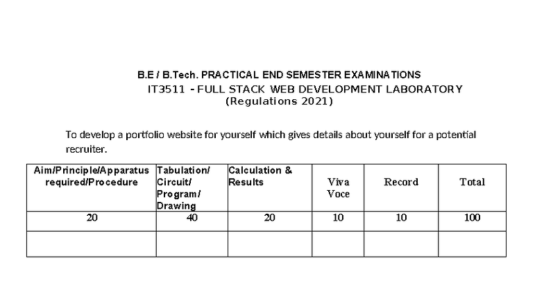 B.E B.Tech. IT3511 Full Stack Web Dev Lab Manual - Set 2 - Studocu