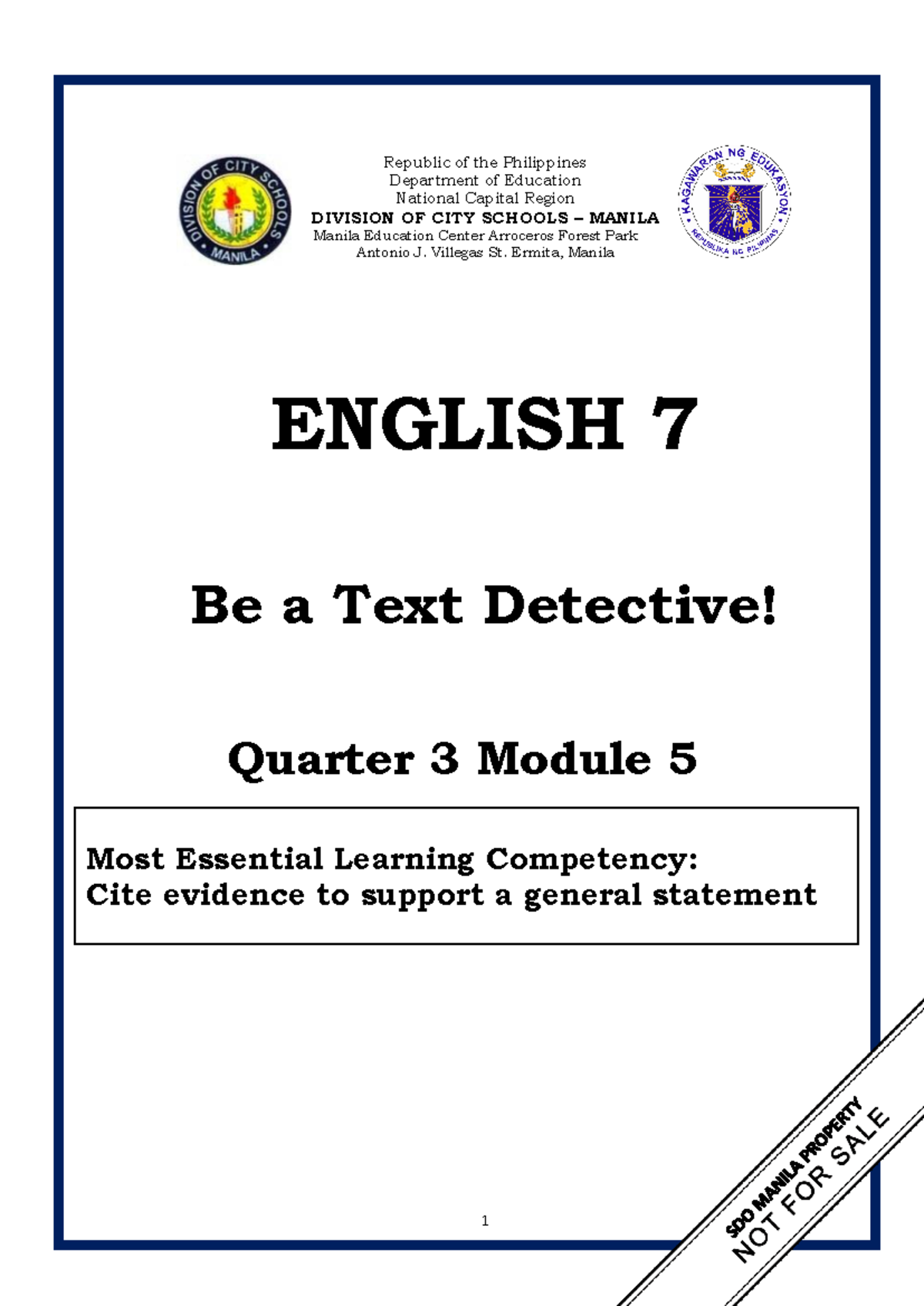 English 7 Q3 M5 Lesson: Citing Evidence for General Statements - Studocu