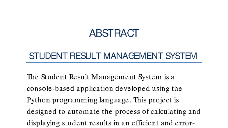 ABSTRACT: Student Result Management System Overview - Studocu