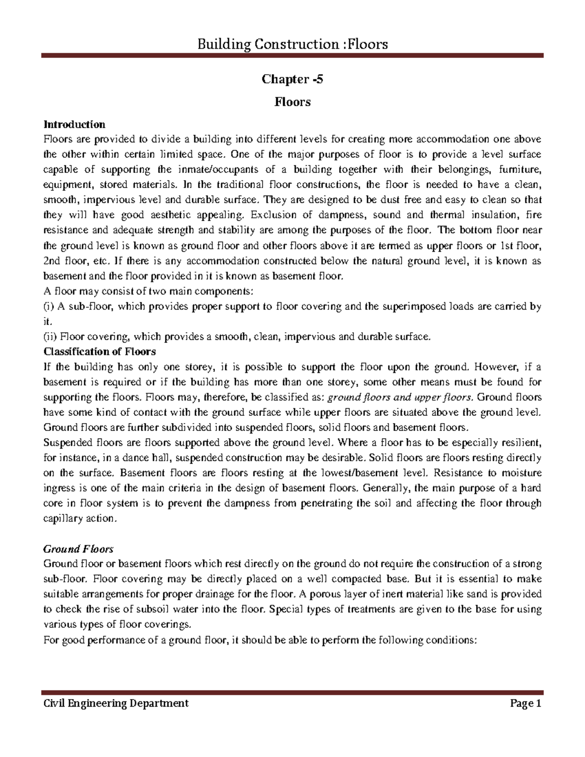 Chapter 5: Floors BC5 - Comprehensive Notes on Building Construction ...