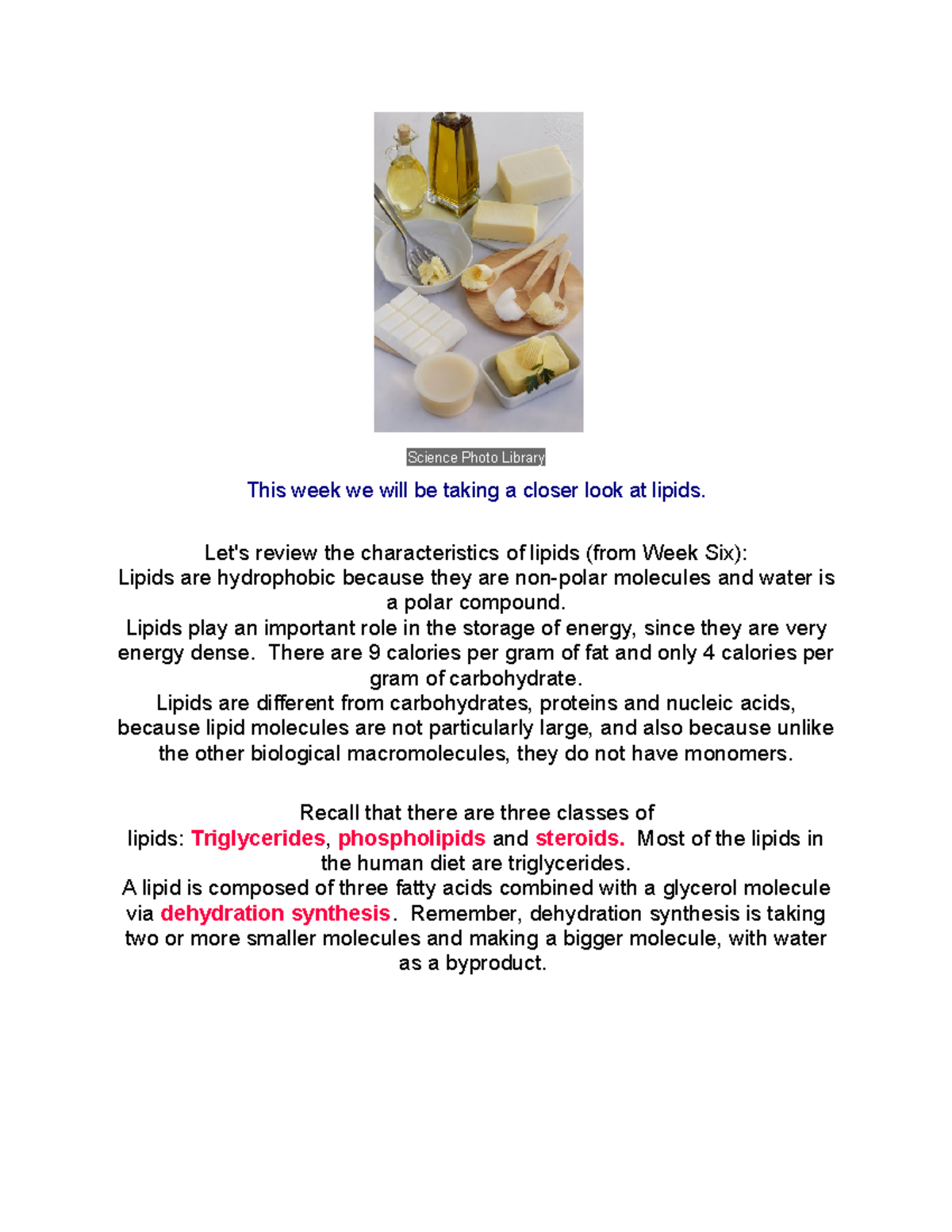 Week 9 - Lipids Overview and Characteristics Study Guide - Studocu