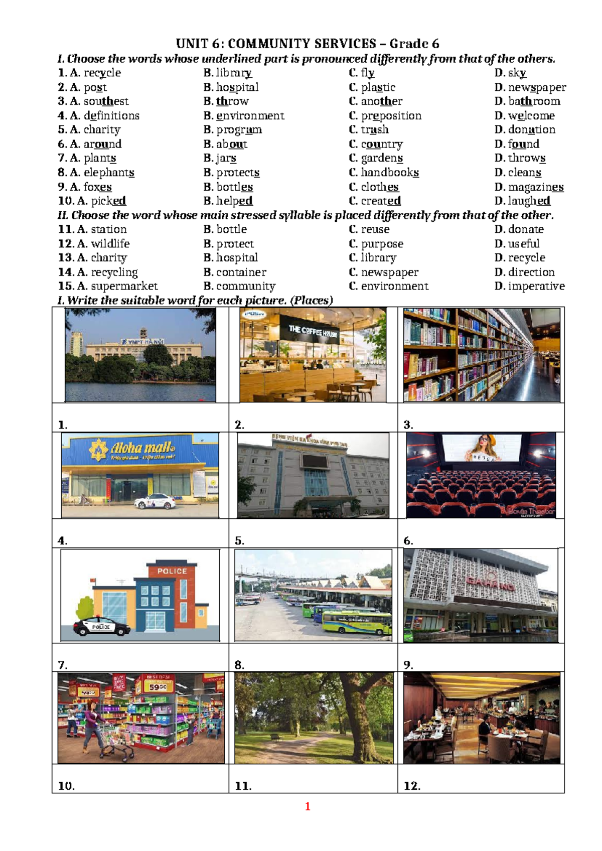 Unit 6: Community Services Grade 6 - Pronunciation & Grammar Exercises ...