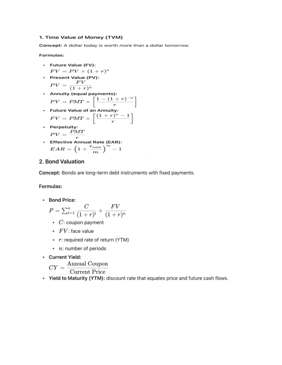 Comm309 Finance Formula Sheet: Key Concepts & Formulas - Studocu