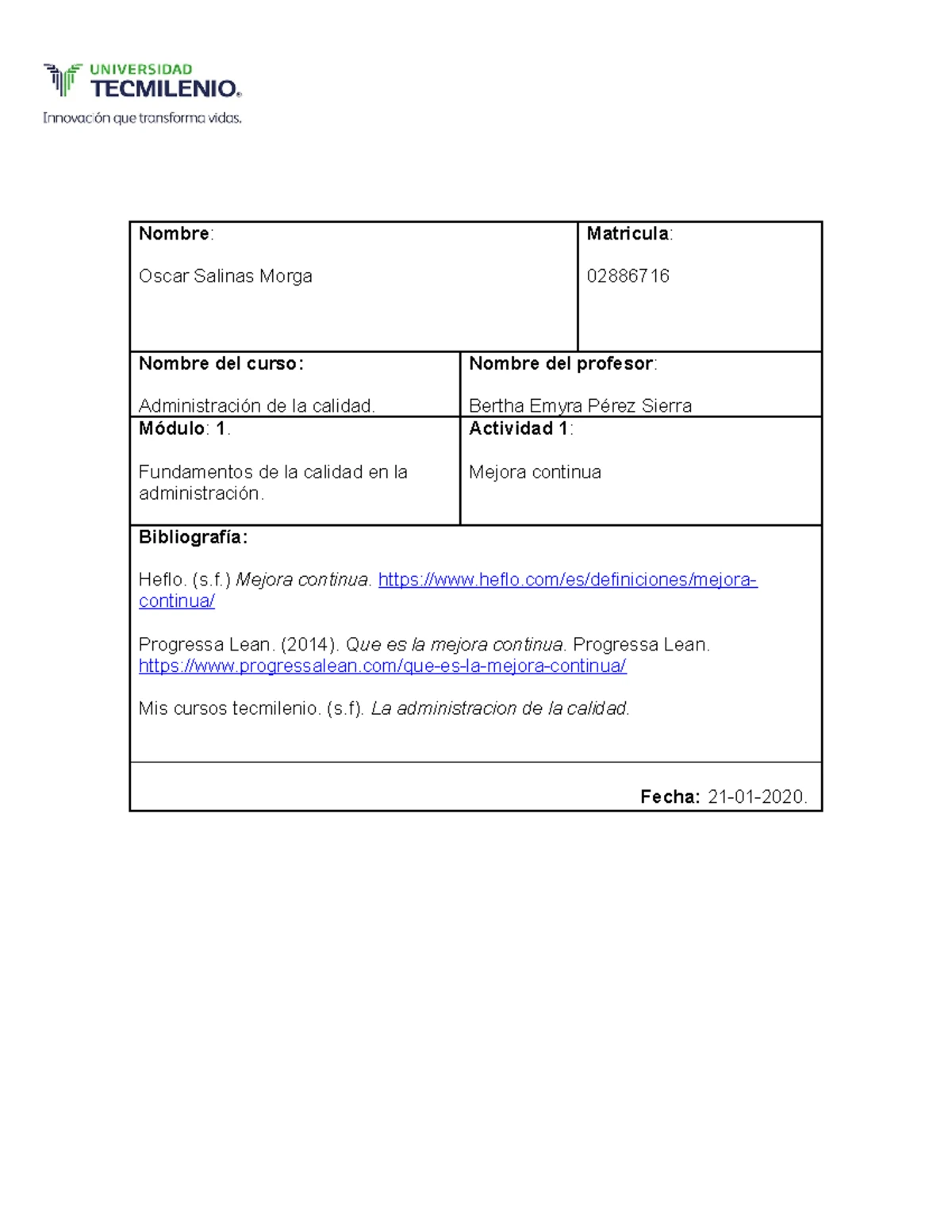 Activ 1 Administración de la calidad - ACTIVIDAD 1 Nombre: Liliana ...