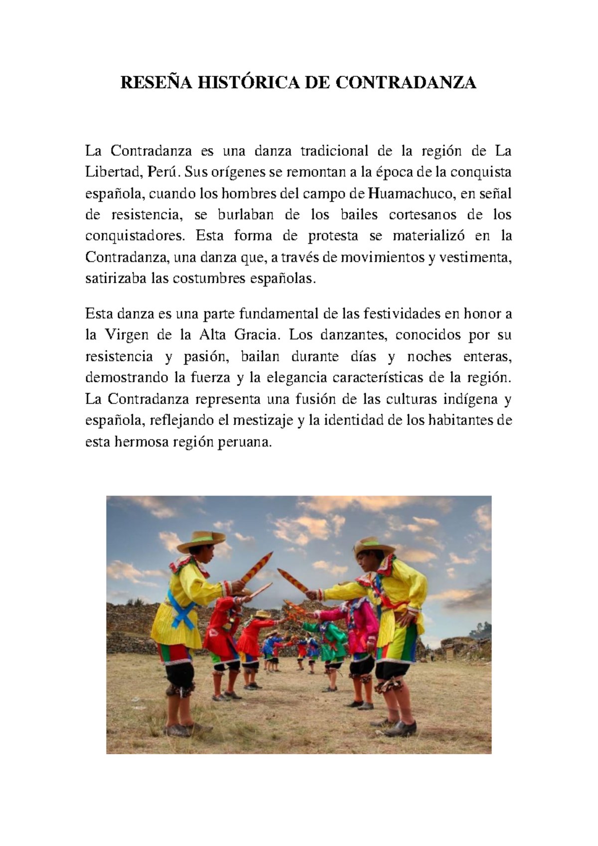 Reseña Histórica de la Contradanza en La Libertad, Perú - Studocu