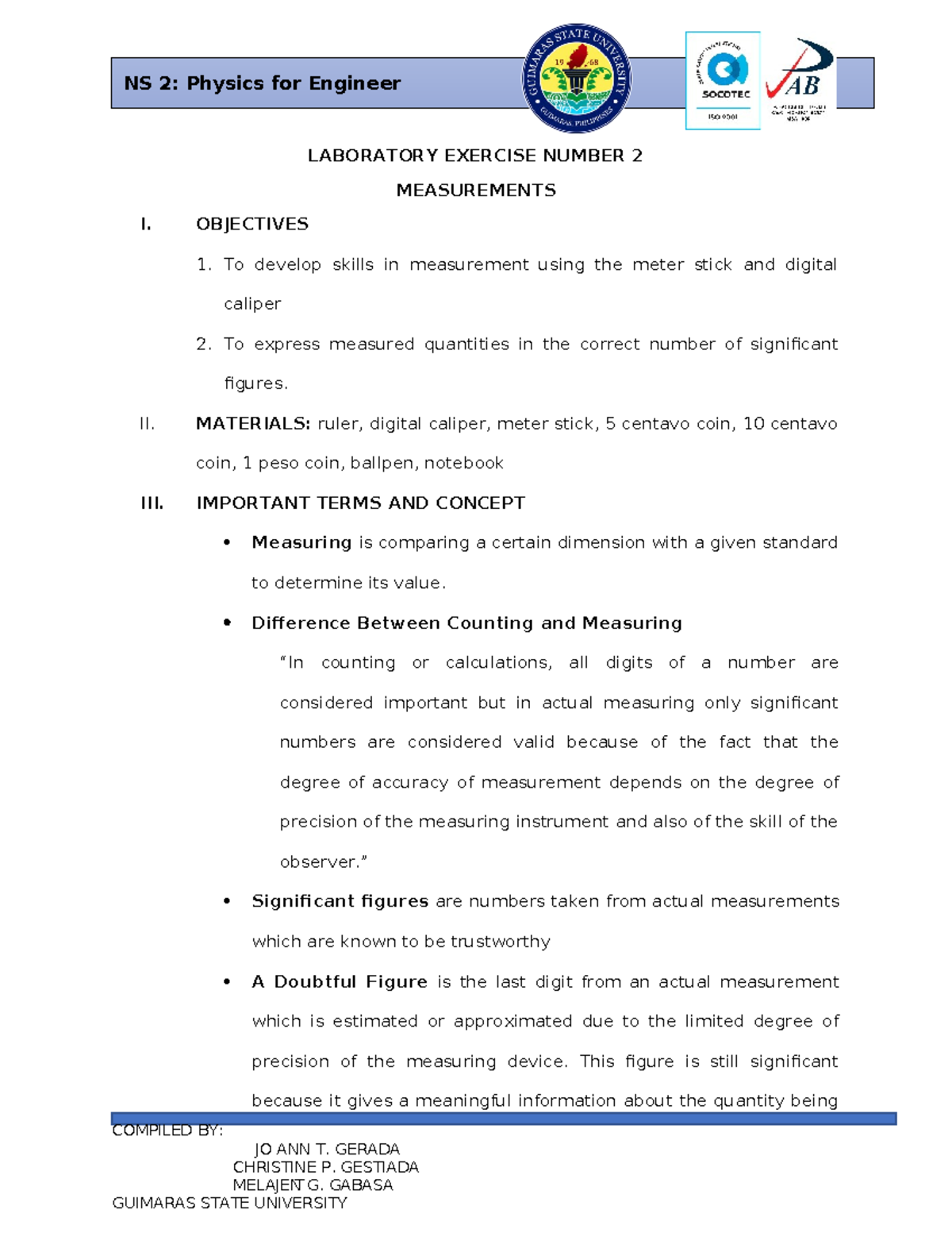 Laboratory Exercise Number 1 - LABORATORY EXERCISE NUMBER 2 ...
