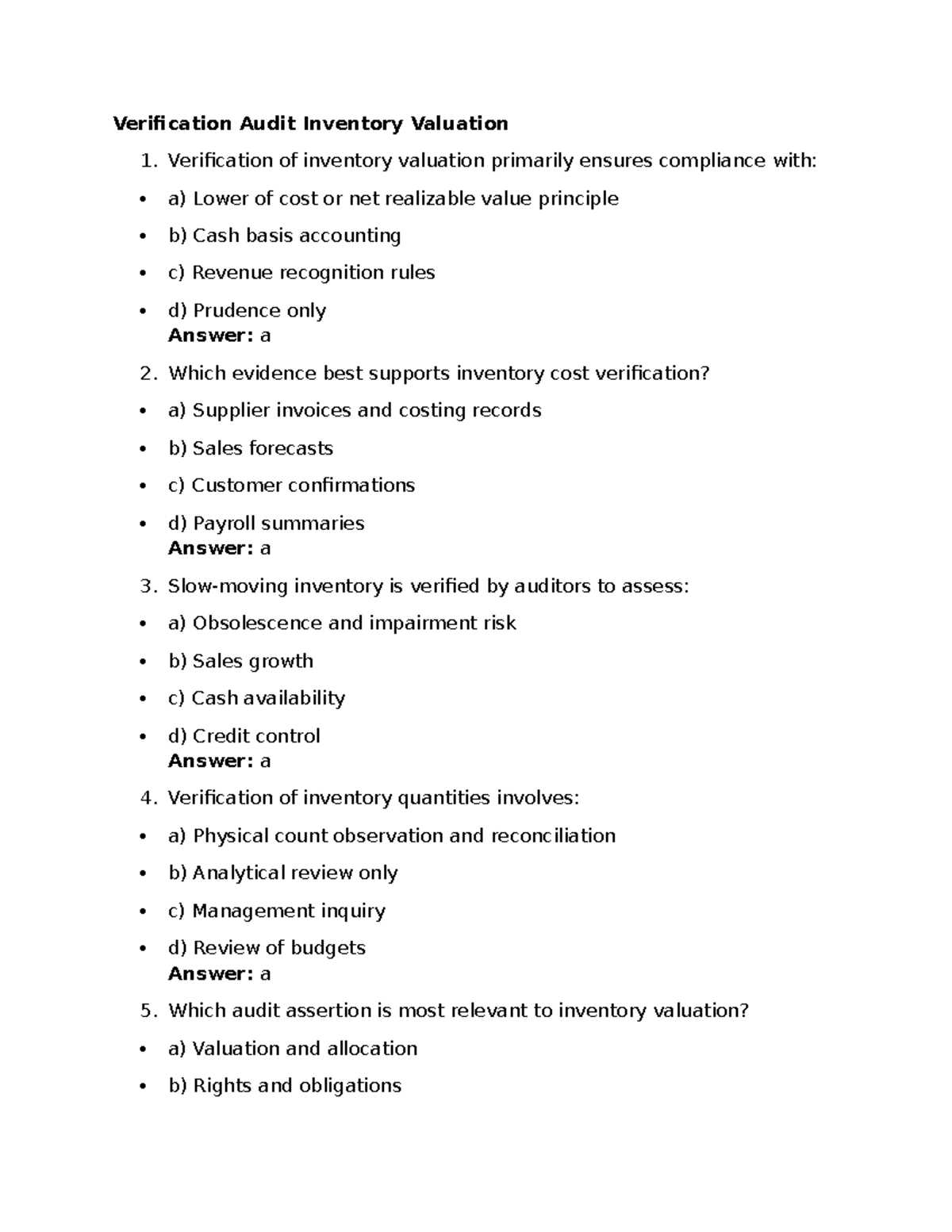 Verification Audit Inventory Valuation: Key Concepts and Questions ...