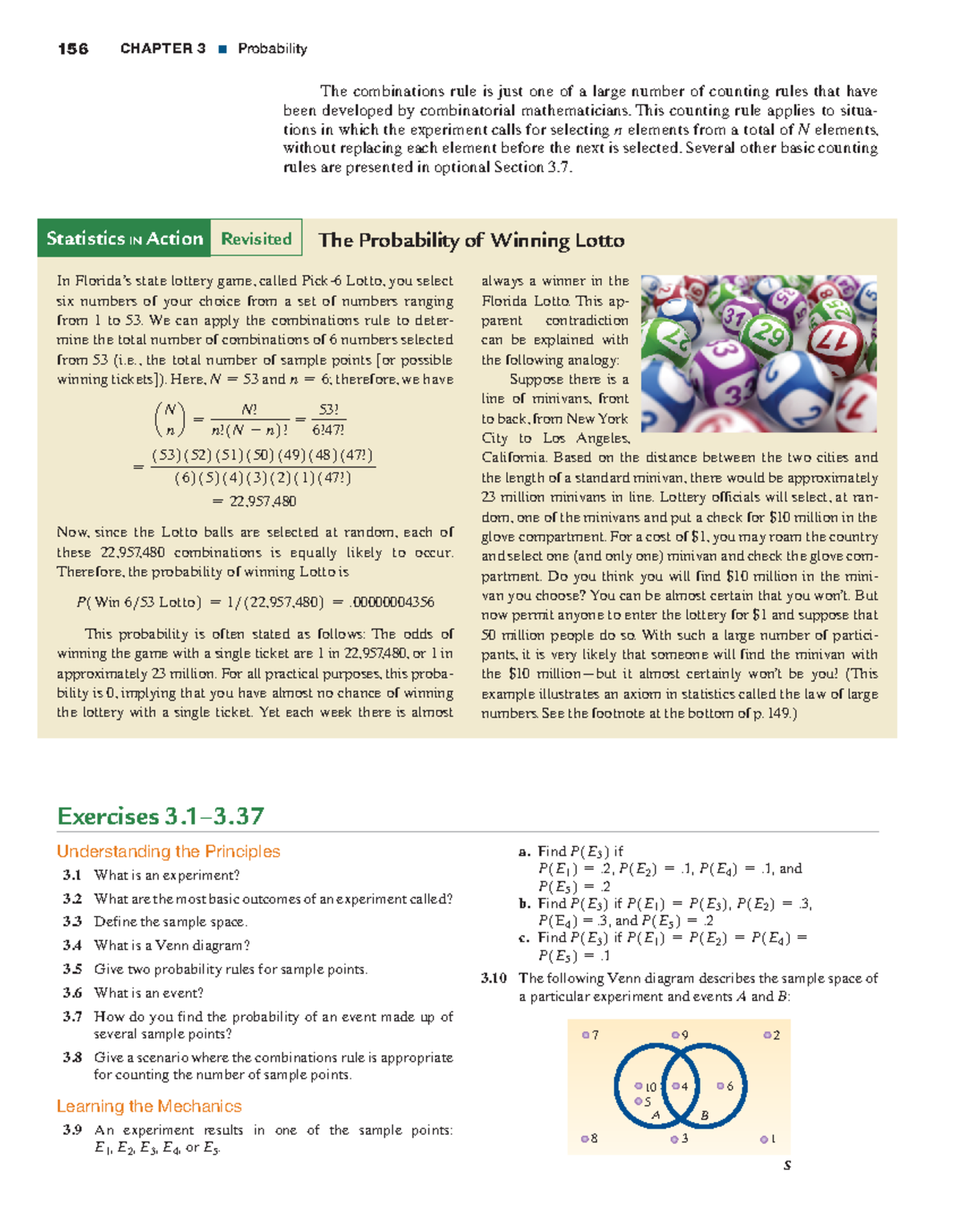 Statistics-53 - 156 CHAPTER 3 Probability The combinations rule is just ...