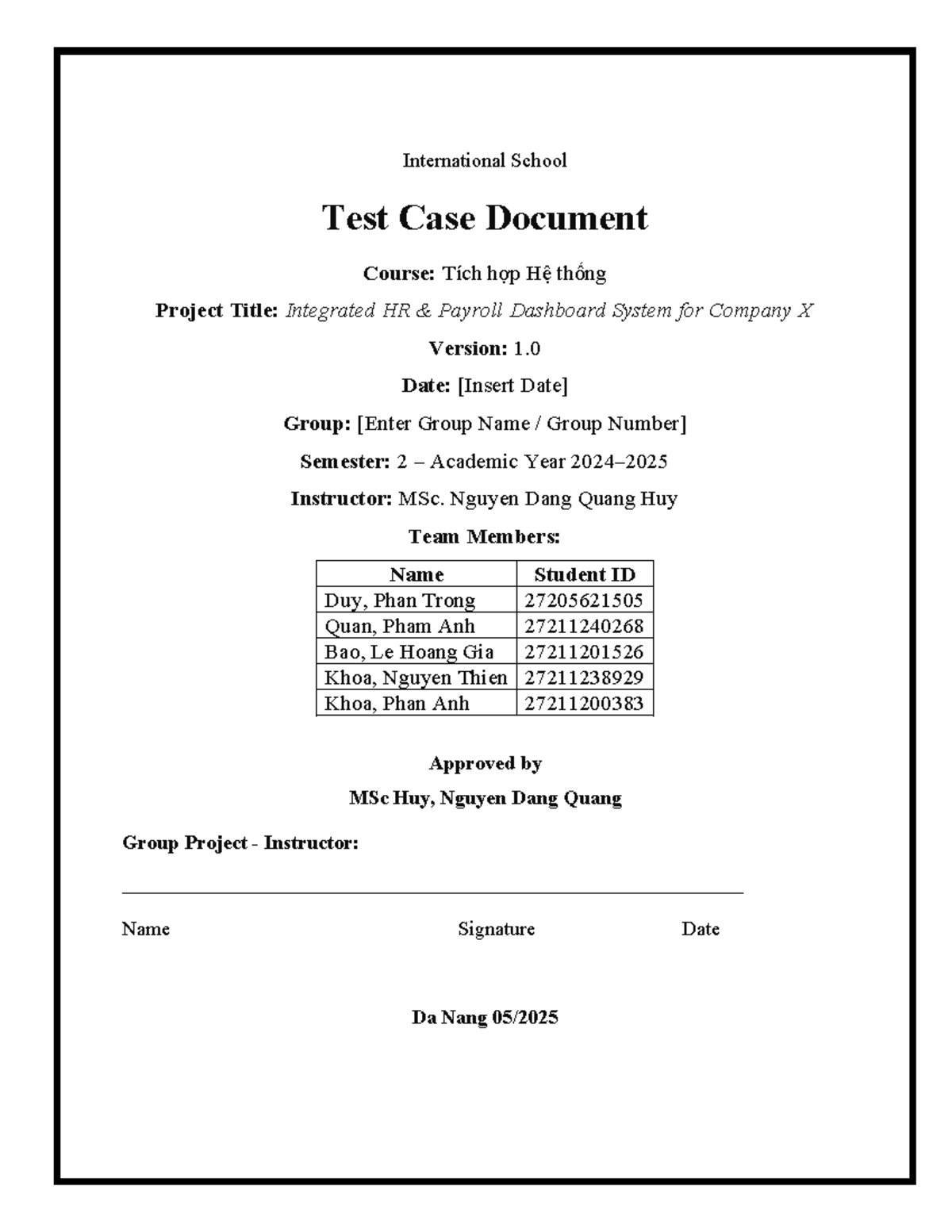 Test Case Document for Integrated HR Payroll System (Course: Tích hợp ...