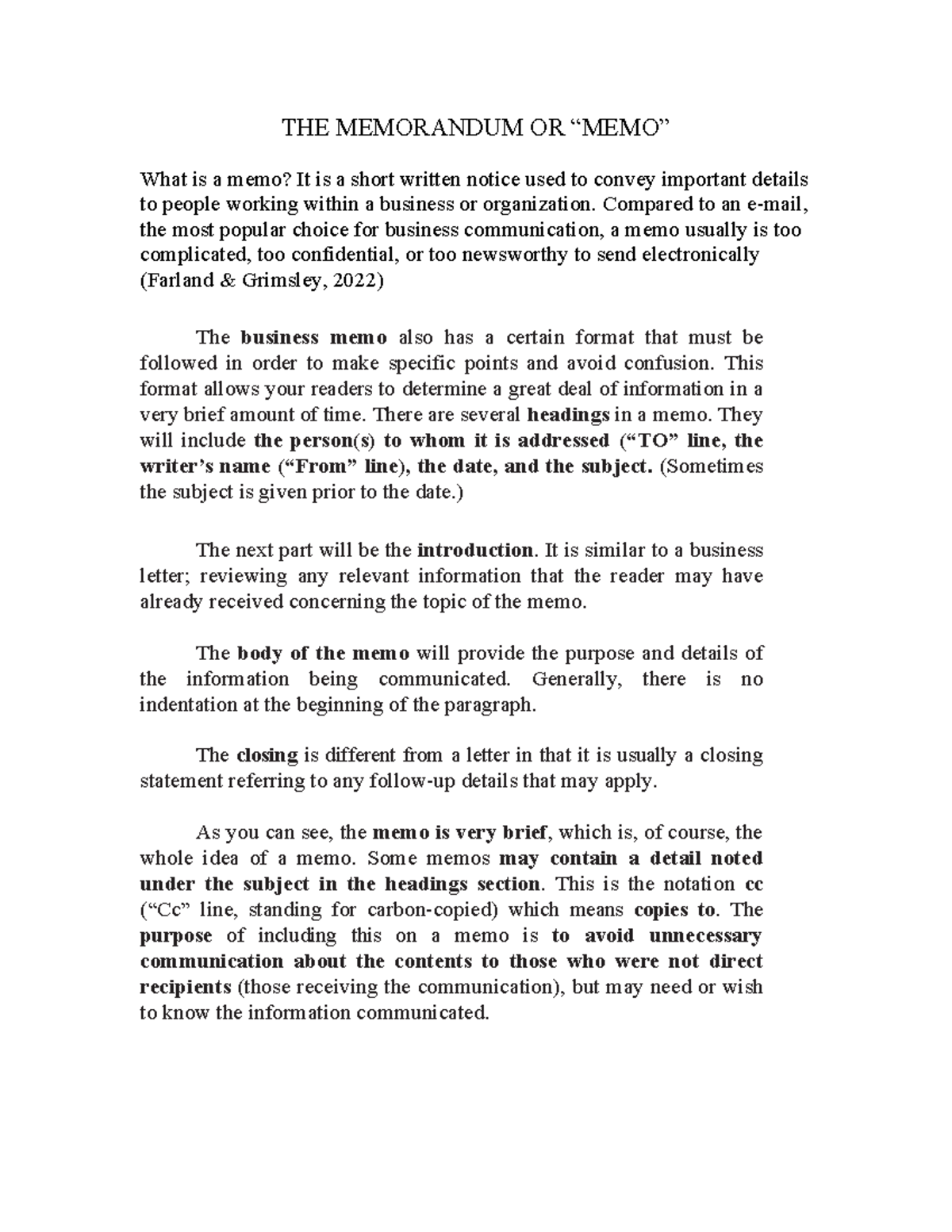 The Memorandum and Its Types: A Comprehensive Guide - Studocu