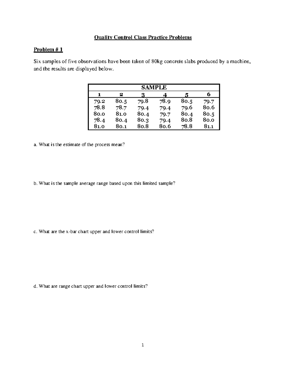 Quality Control (QC) Class Practice Problems - Handout 4 - Studocu