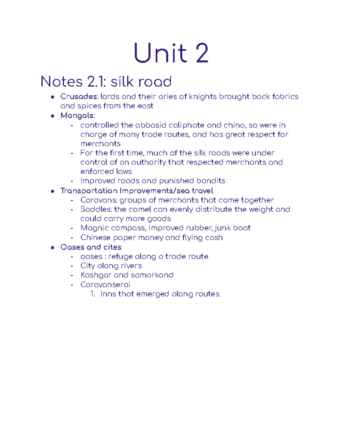 AP World History Unit 2: Trade Routes & Cultural Exchanges Notes - Studocu