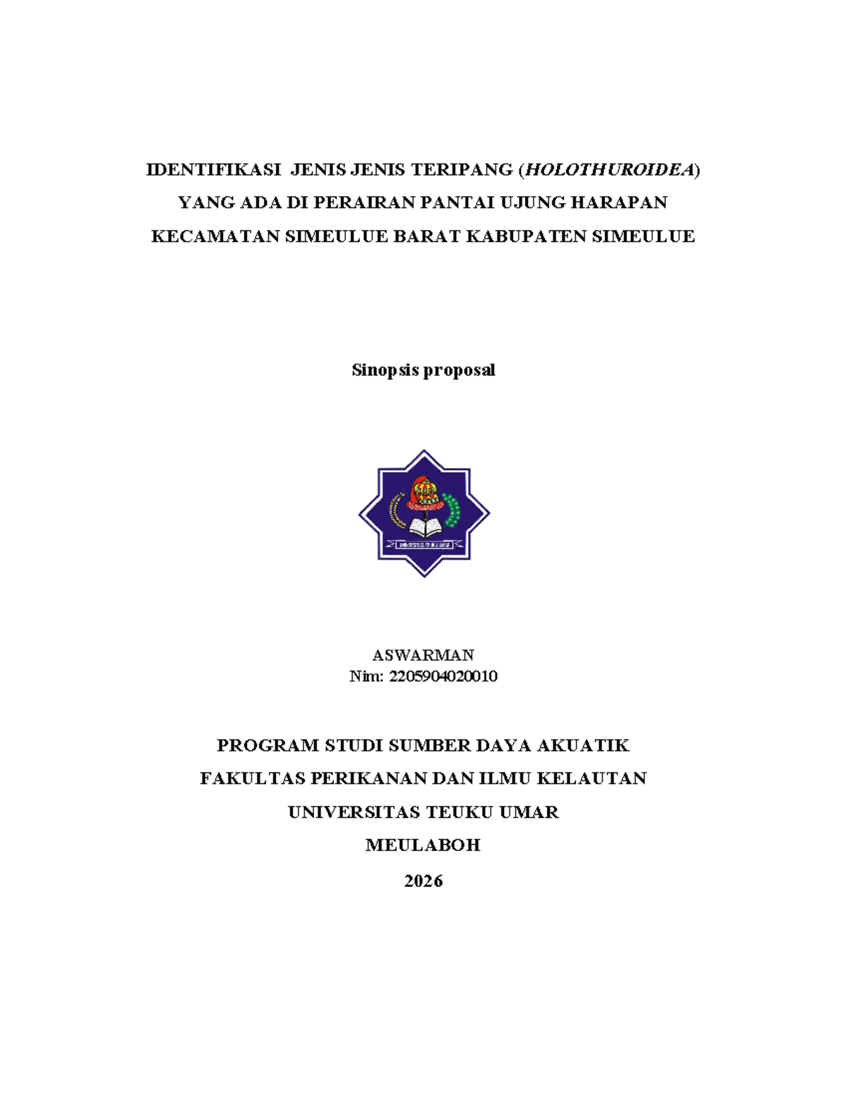 Identifikasi Jenis Teripang (Holothuroidea) di Pantai Ujung Harapan ...