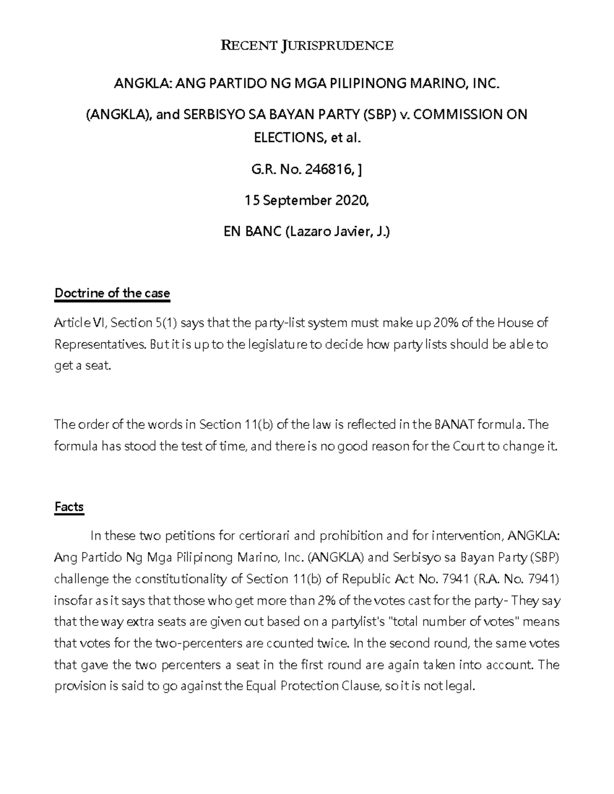 Obligations and Contracts Case digest 11 - ANGKLA: ANG PARTIDO NG MGA ...